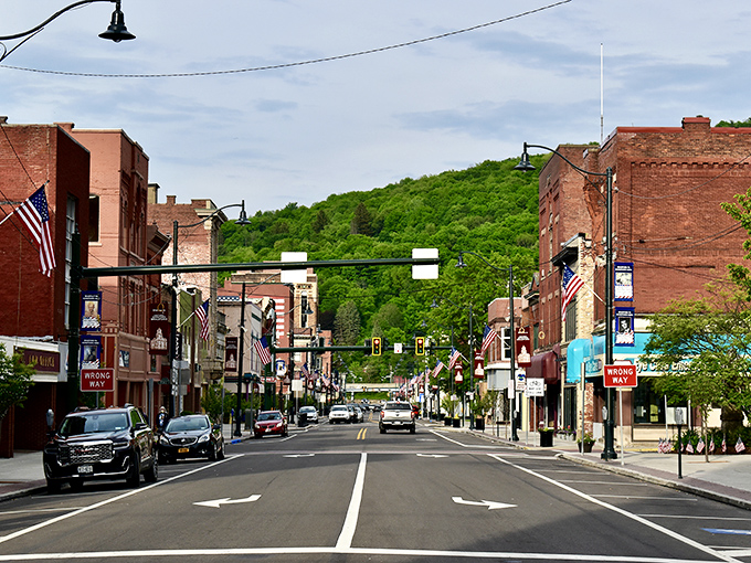 Main Street America where your morning coffee costs less than a city parking meter.
