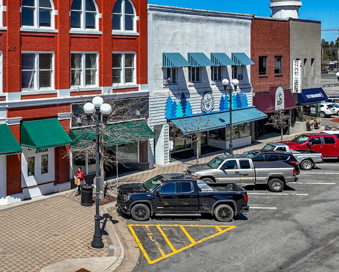 These colorful storefronts prove that small-town shopping districts can be both practical and delightfully charming.