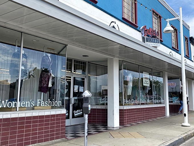 Window displays showcase curated style that transforms thrift shopping into boutique browsing experiences daily.