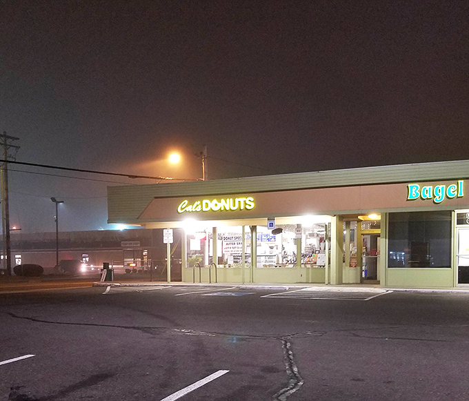 The warm glow of Cal's at night is like a lighthouse for the sweet-toothed. Some of the best donuts happen after dark.