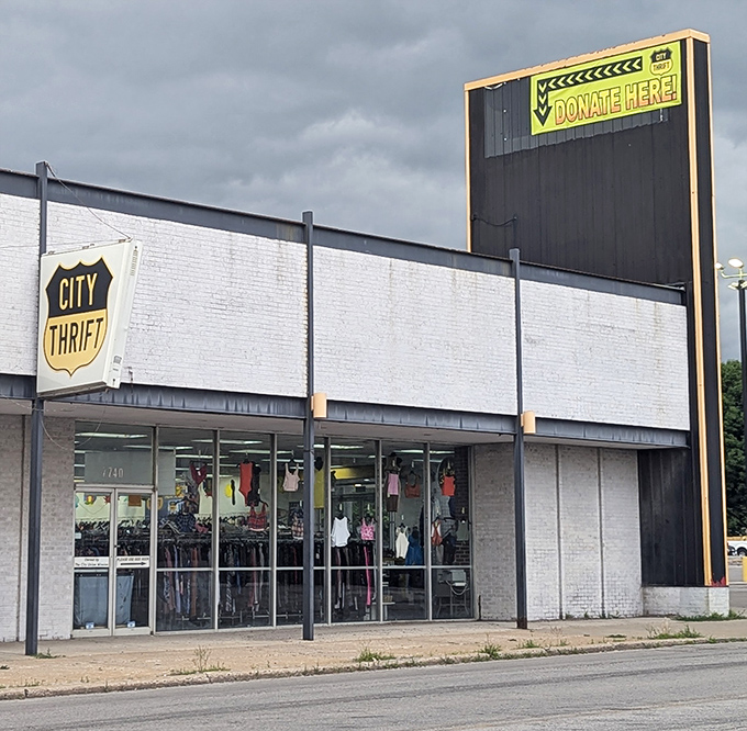 The "DONATE HERE" sign tells only half the story&mdash;City Thrift transforms donations into affordable treasures for the next lucky shopper.