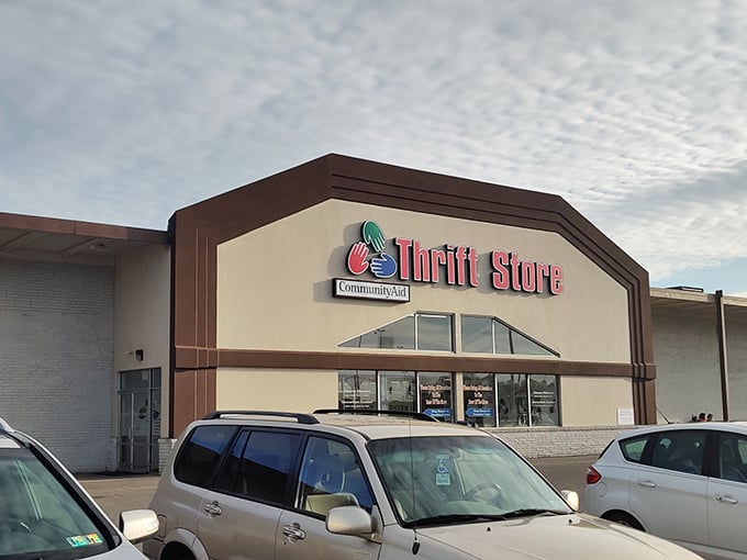 The organized exterior reflects the careful curation that makes this location a standout in secondhand shopping.