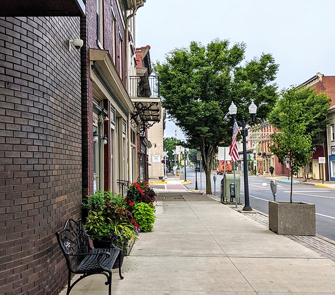 Danville's charming sidewalks invite retirees to slow down and enjoy small-town life with benches, flowers, and historic storefronts.