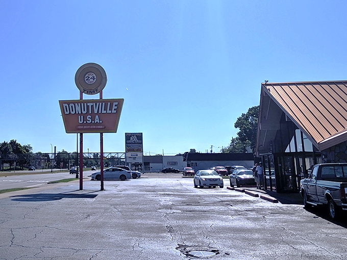 That retro sign could be on a postcard &ndash; Donutville U.S.A. is Dearborn's delicious connection to mid-century Americana.