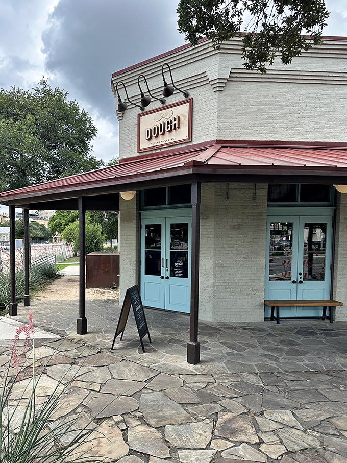 Behind Dough's mint-green doors lies Neapolitan pizza perfection. The San Antonio skyline makes the perfect backdrop for pizza bliss.