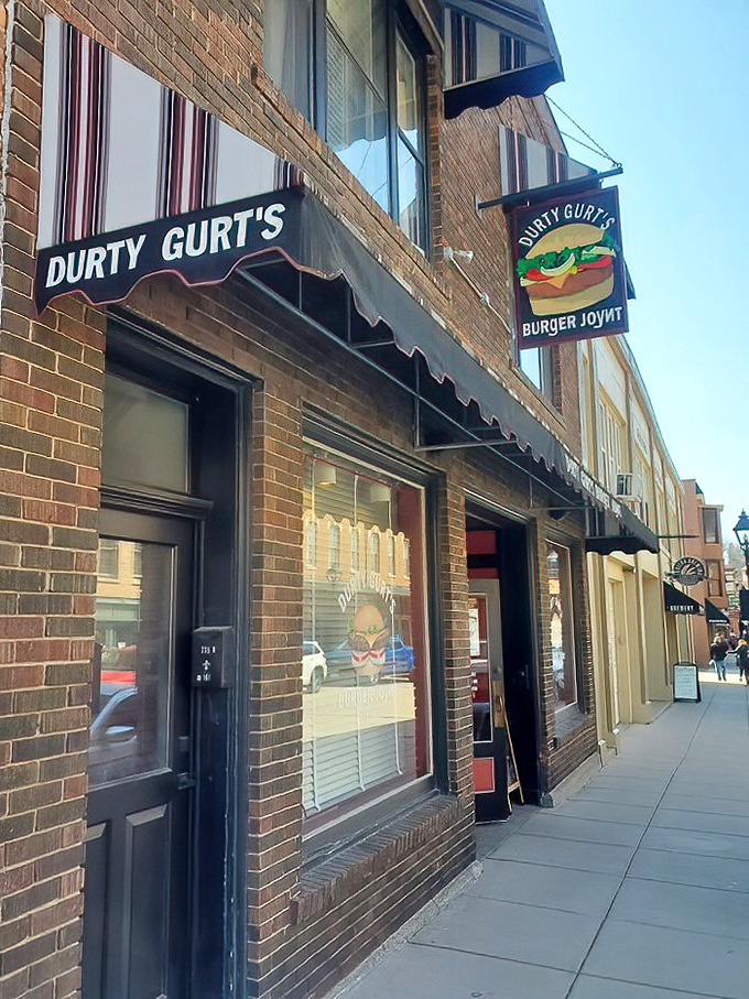 The inviting storefront of Durty Gurt's Burger Joynt stands ready to welcome hungry explorers after a day of wandering Galena's historic streets.