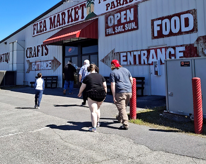 The entrance to Flea Traders Paradise &ndash; where everyday shoppers transform into treasure hunters the moment they step inside.