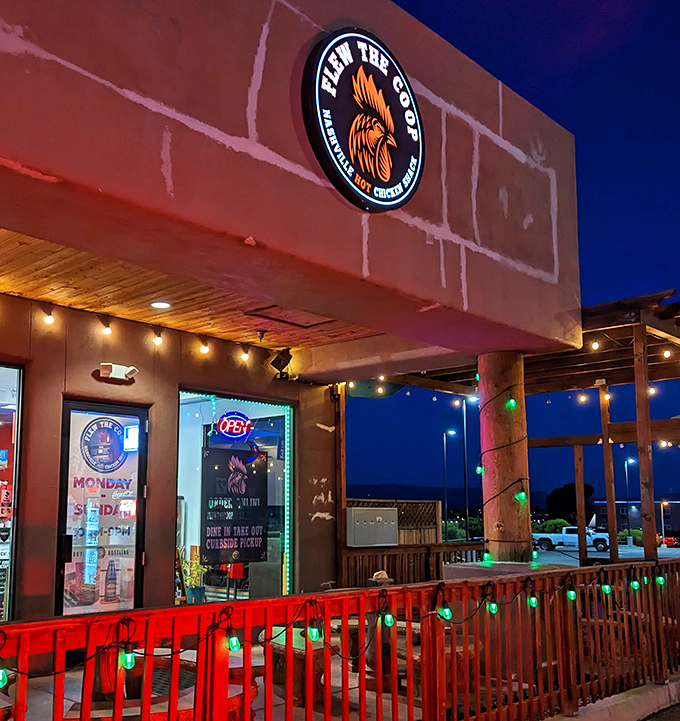 By day or night, Flew the Coop's rustic charm sets the stage for chicken that'll make your taste buds dance.