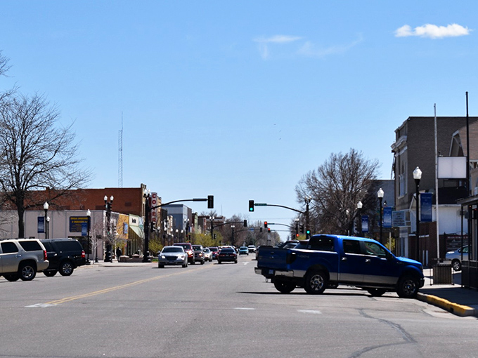 Grain elevators in the distance remind you this is farming country where practical prices are just common sense.