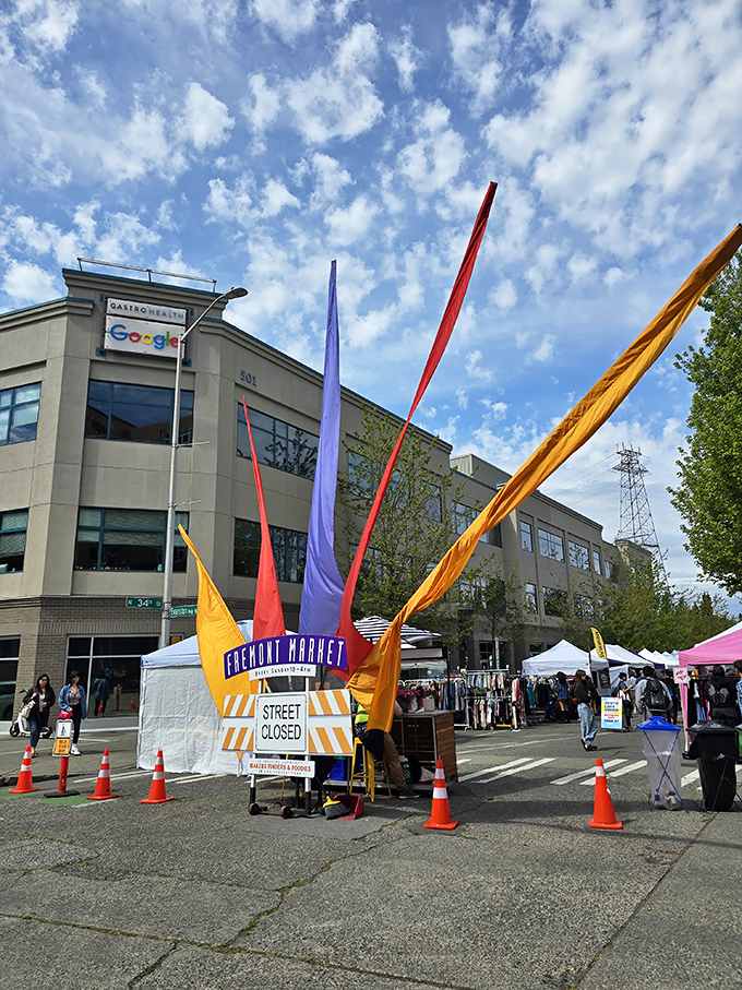 Colorful banners wave like victory flags over Seattle's most creative weekend treasure hunt.