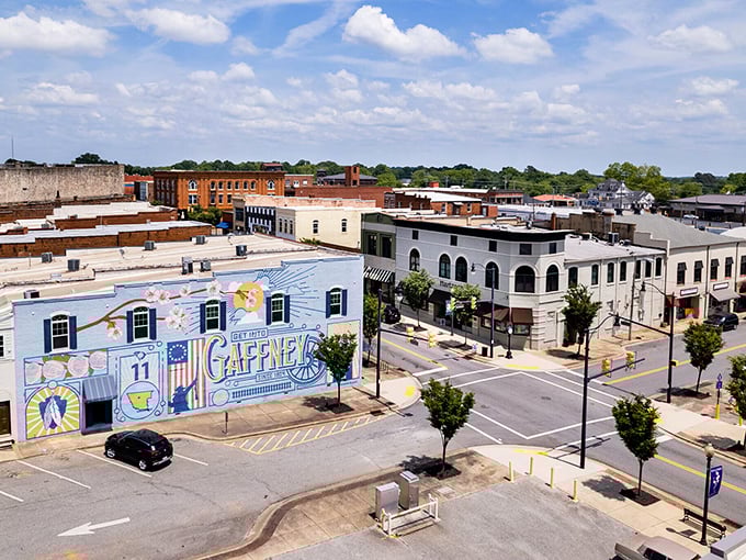 Classic downtown architecture frames a community that values neighbors over profit margins and common sense.
