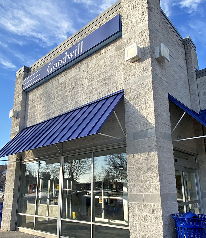 That blue and gray exterior promises organized treasure hunting - no archaeological digs required inside.