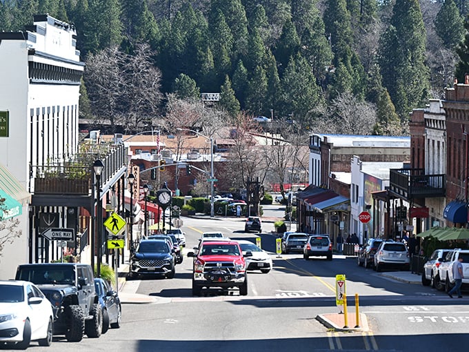 Downhill traffic, uphill savings! Grass Valley's mixed architecture tells stories of boom and bust, while offering retirement stability on modest means.