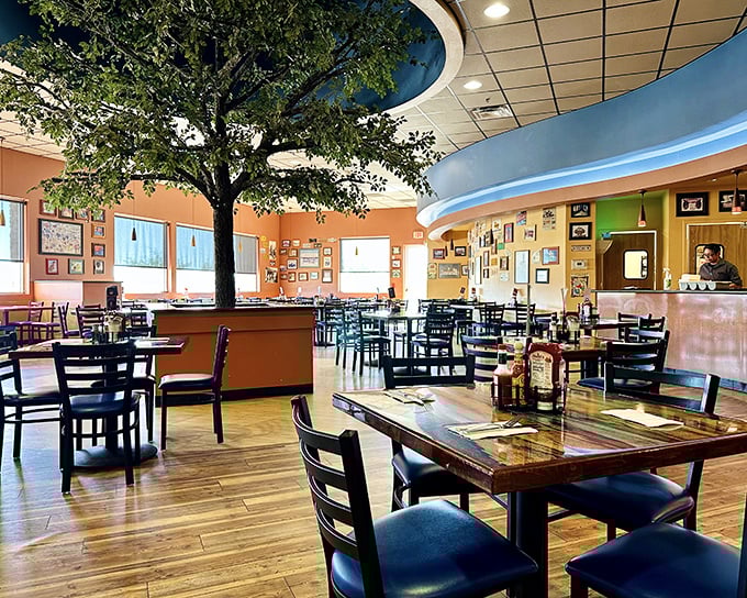 That indoor tree isn't the only surprising thing about this diner&mdash;wait until you see pancakes bigger than your face!