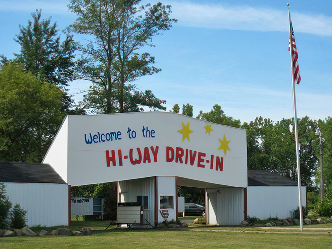 Twilight at the Hi-Way Drive-In, where the screen waits patiently for darkness and the magic that follows.