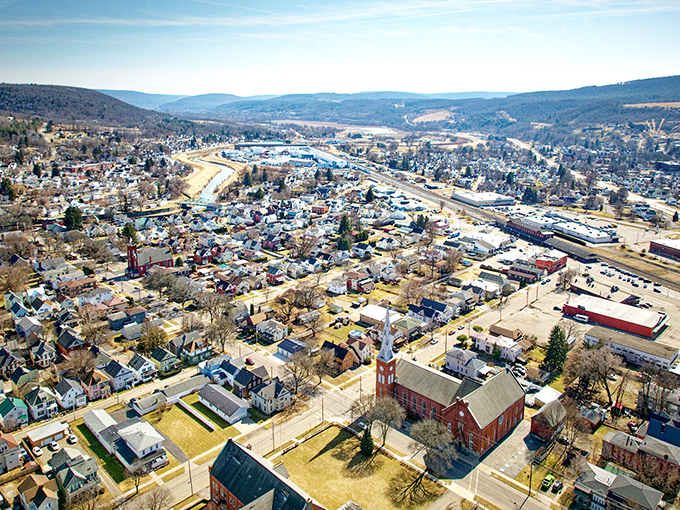 A bird's-eye view of Hornell reveals a compact, affordable community surrounded by the natural beauty of central New York.