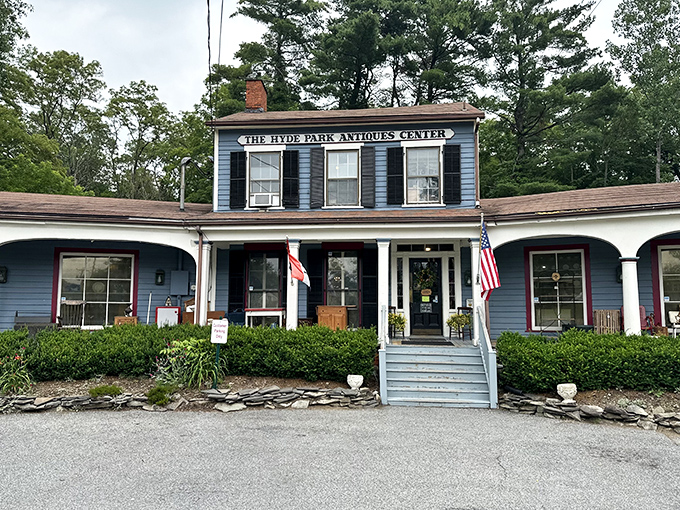 The classic American flag and vintage car create a scene so perfectly nostalgic, you half expect Jimmy Stewart to walk out.