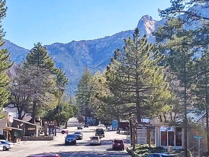 Mountain majesty frames Idyllwild's main street. Those peaks aren't just scenery&mdash;they're neighbors watching over town.