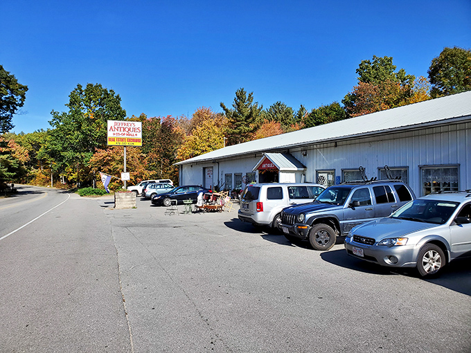 Fall foliage provides the perfect backdrop for treasure hunting. Jeffrey's may look simple outside, but inside it's a collector's wonderland.