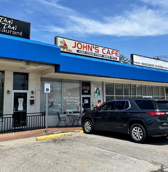 The sidewalk tables at John's Cafe offer front-row seats to Dallas life with a side of the city's most reliable comfort food.