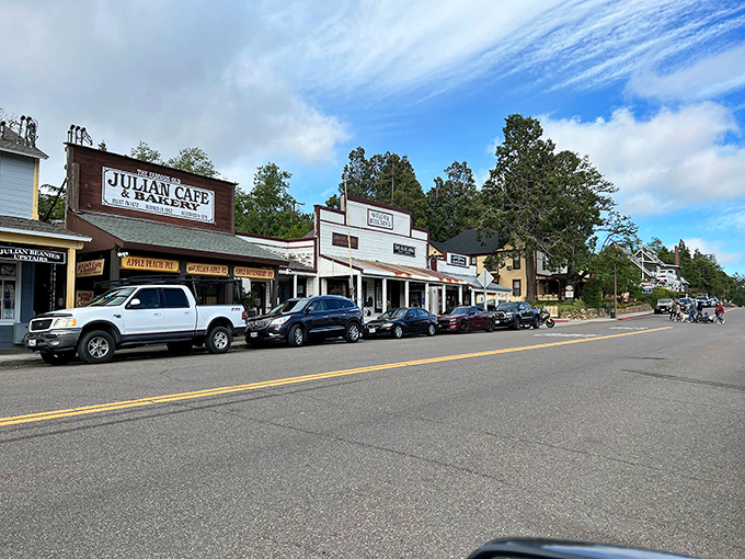 This mountain town's historic buildings frame apple orchards and rolling hills like a perfectly composed Western movie set.