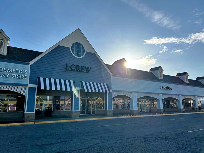 Golden hour shopping hits different when the storefronts glow like welcoming lighthouse beacons for bargain hunters.