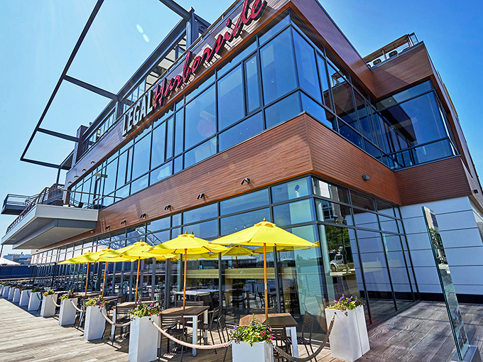 Legal Sea Foods - Harborside: Those yellow umbrellas mark the spot where summer dreams and seafood feasts come together beautifully.