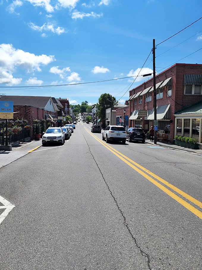 This main street scene captures small-town America at its finest, where every building tells its own story.