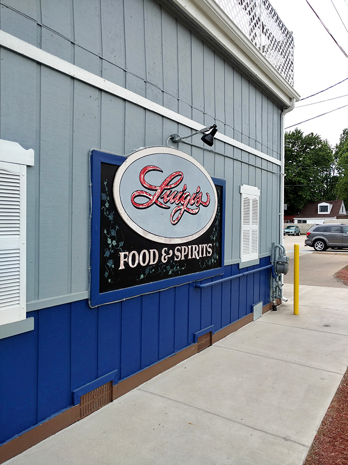 The classic blue and white exterior of Luigi's houses thin-crust masterpieces worth sailing across the lake for.