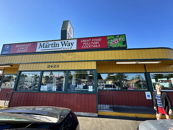 Martin Way Diner: The sign promises breakfast, lunch, dinner AND cocktails. That's not a diner&mdash;that's a lifestyle choice I fully support.