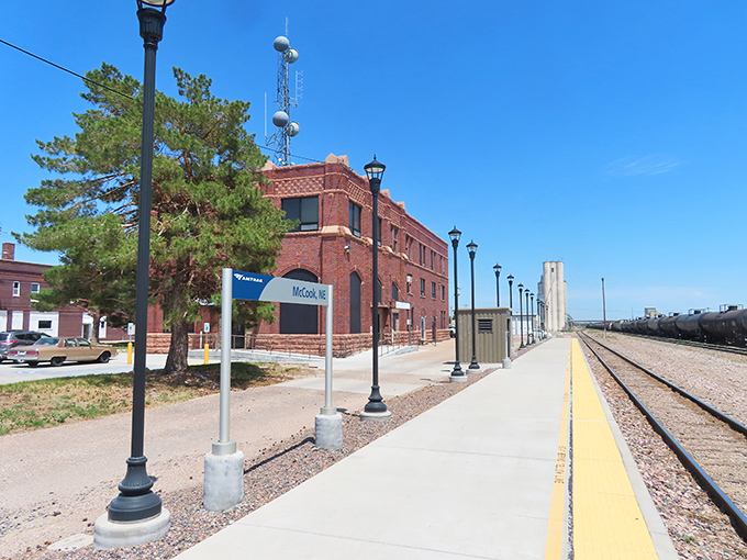The historic train depot stands as a testament to this community's rich railroad heritage and enduring pioneer spirit.