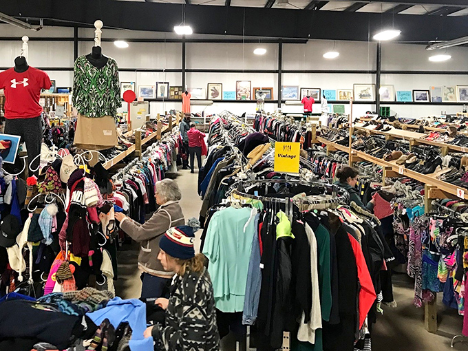 Racks upon racks of colorful possibilities! New Beginnings' spacious interior makes treasure hunting a joy.