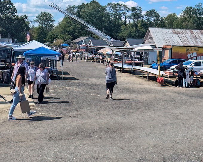Shoppers stroll through New Egypt Flea Market Village's wide, welcoming aisles on a perfect New Jersey day. The hunt is as enjoyable as the eventual finds!