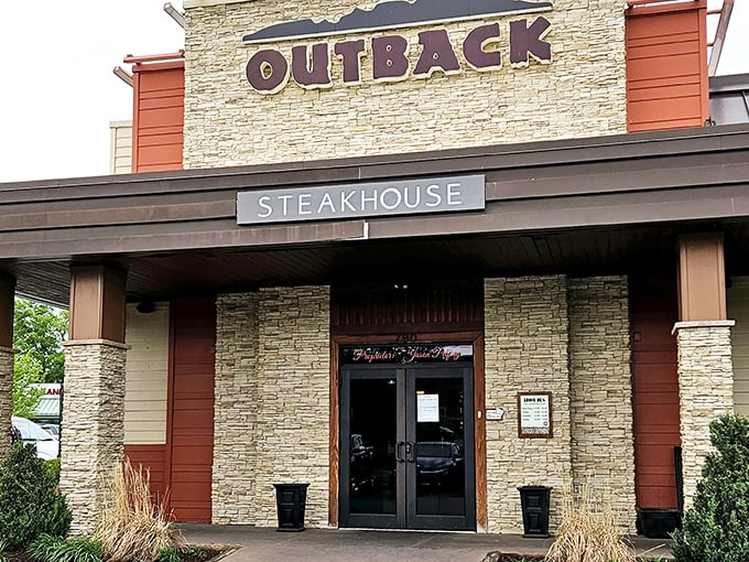 Behind these doors lies the comfort of consistency—where Outback's signature steaks have earned their place in Martinsburg's dining scene.