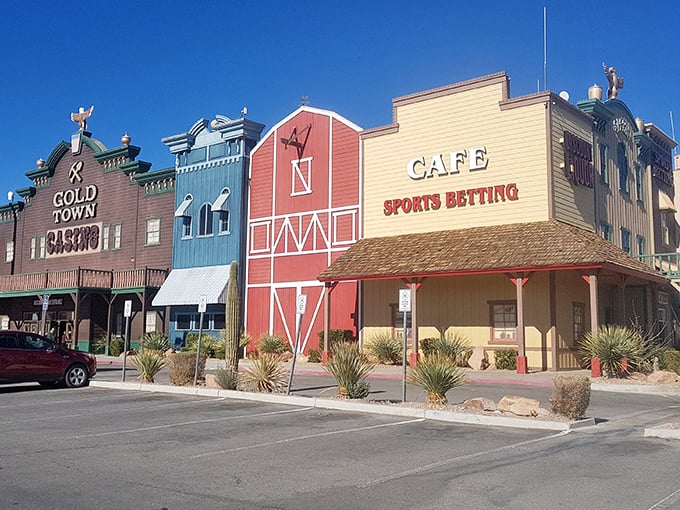 The colorful western-themed storefronts of Pahrump capture Nevada's playful spirit. Like walking onto a movie set where everyone gets to be a cowboy.