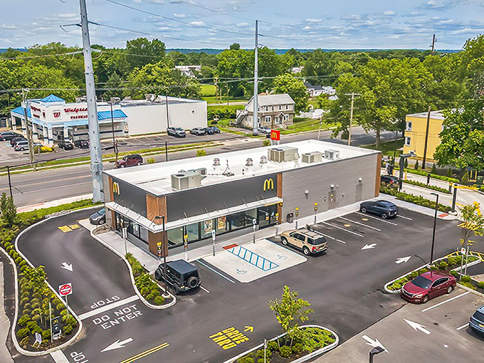 Penns Grove aerial view reveals a McDonald's surrounded by green space, proving even fast food feels rural here.