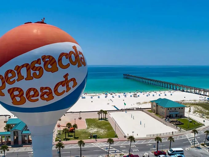 That water! Those sands! All accessible without breaking the bank. The iconic beach ball water tower welcomes budget-conscious sun seekers.