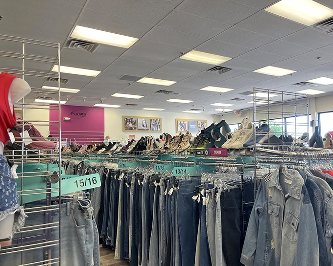 Organized racks and bright displays prove that thrift shopping can feel as polished as mall browsing.