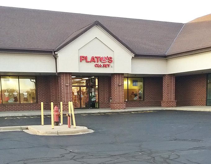 The modest exterior of Plato's Closet gives no hint of the fashion treasures within&mdash;like finding a designer label in a clearance bin.