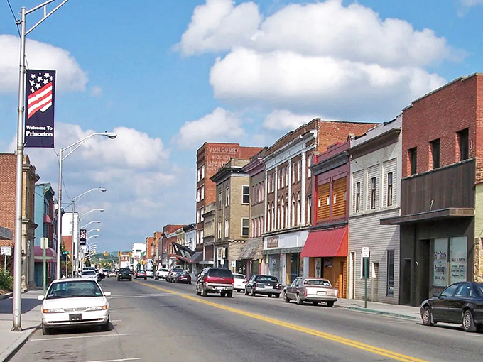 Stars and stripes welcome you to Princeton's main drag, where brick facades have weathered decades like well-seasoned cast iron skillets.