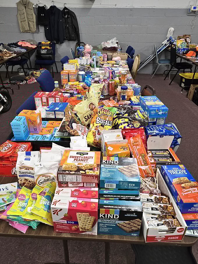 Tables overflow with snacks and treats at Pulaski Flea Market. A candy store for grown-ups where everything's priced to move!