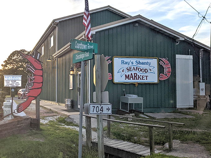 Ray's Shanty's bright green exterior stands out like a beacon for hungry travelers seeking Eastern Shore seafood treasures.