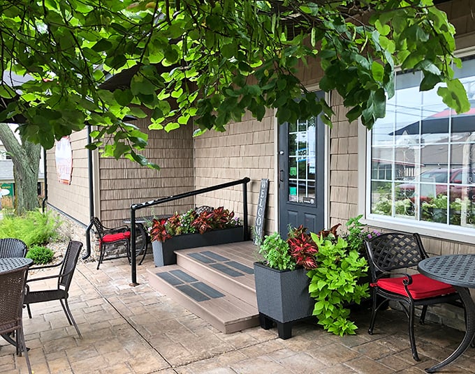 This charming patio setting proves that great food tastes even better when enjoyed in beautiful, peaceful surroundings.