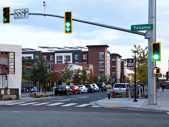The view from downtown Redding showcases what retirees love most - affordable living with stunning mountain vistas in the distance.