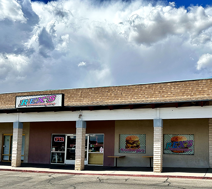 The psychedelic new sign at Rex's hints at the mind-blowing burger experience that awaits inside.