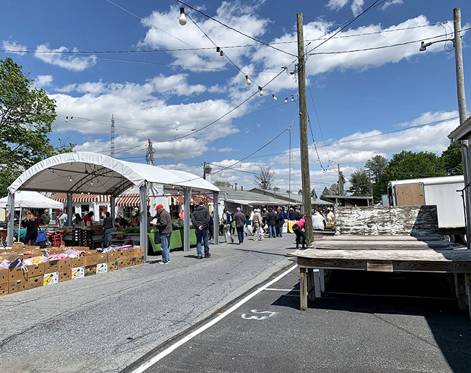 Root's Country Market entrance welcomes Tuesday-morning bargain hunters. The simple exterior hides a wonderland of deals waiting inside this Lancaster County institution.