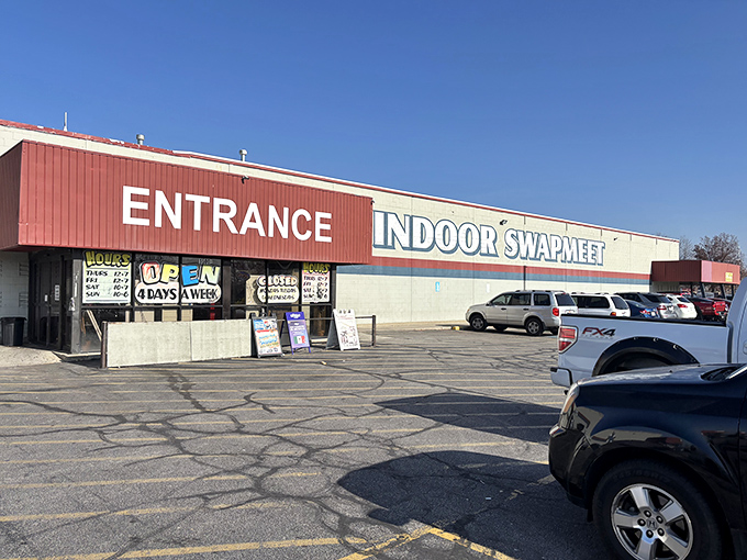 The entrance welcomes bargain hunters to Utah's largest indoor market where deals stretch as far as eyes can see.