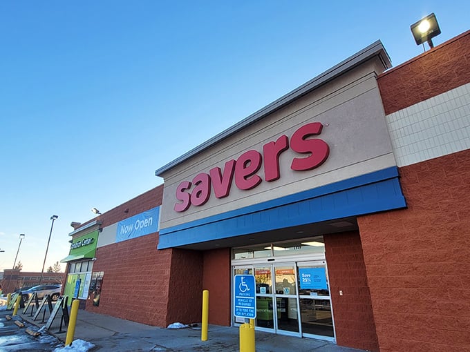 Blue skies complement this Savers location, where bargain hunters flock for everyday treasures.