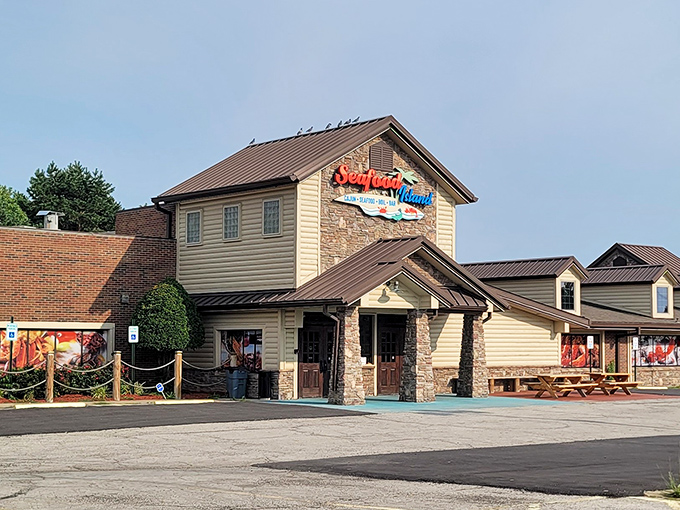 The weathered wood exterior whispers promises of coconut shrimp and fish tacos that transport you far from landlocked reality.