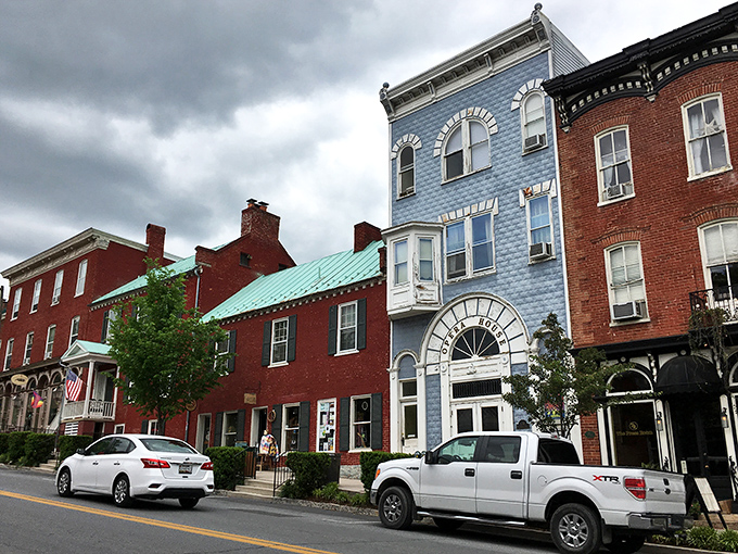 Architectural time travel! Shepherdstown's Opera House stands like a blue Victorian grande dame among her brick companions, whispering tales of performances past.